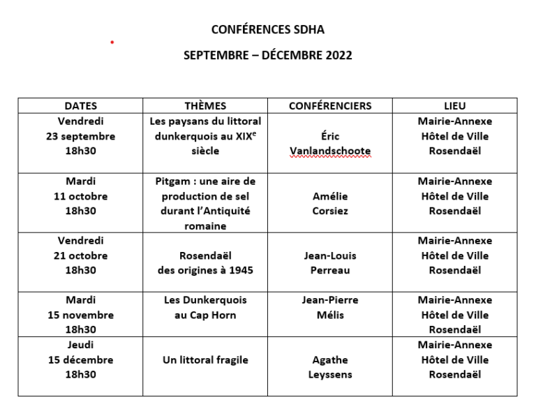 programmes des conférence du 2ème semestre 2022 | SDHA programmes des conférence du 2ème semestre 2022 | SDHA